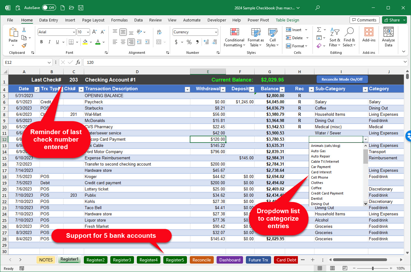 A Better Excel Checkbook Register (2024 Version) - Excel Checkbook