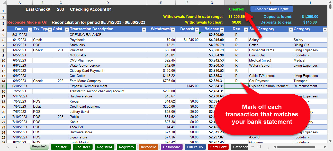 A Better Excel Checkbook Register (2024 Version) - Excel Checkbook