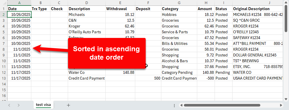 Exporting Transactions from a USAA Credit Card Account to Import (Load) into the Excel Checkbook ...